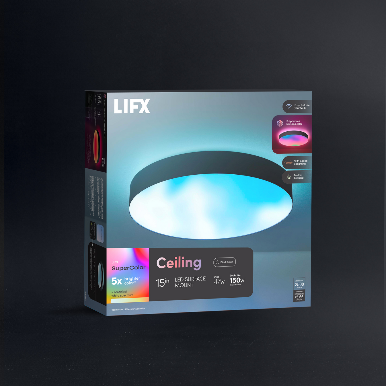 LIFX SuperColor 15" Ceiling Light Black Trim + 2 Button Switch Bundle ...